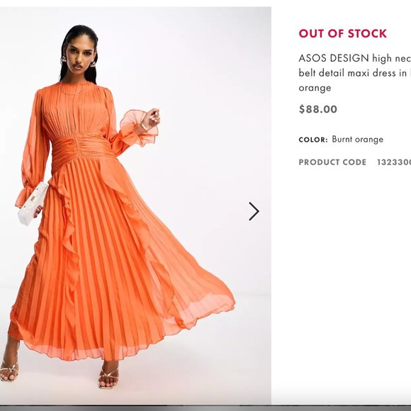 ASOS | Dresses | Asos Design High Neck Belt Detail Maxi Dress In Orange ...